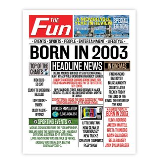 Stuff4 Poster zum 22. Geburtstag, ungerahmt - Born in 2003 Zeitung - Happy 22nd Birthday Geschenke für Männer und Frauen, Vintage-Retroback in 2003, 20,3 x 2