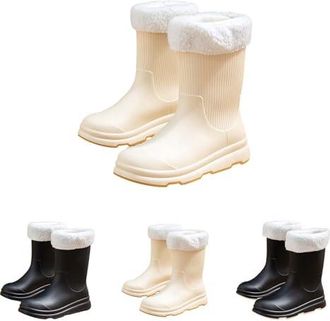 Generic Wellington Bottes de pluie mi-mollet antid&eacute;rapantes et imperm&eacute;ables avec doublure en peluche, amovibles et lavables pour la p&ecirc;che, le jardinage, blanc