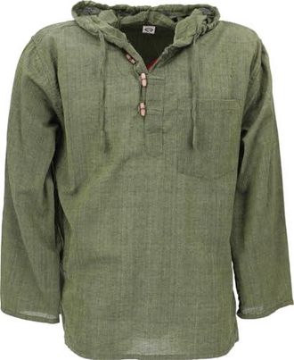 Guru Shop Guru-Boutique, Chemise du N&eacute;pal, Sweat-Shirt Hippie de Goa, Chemise de Yoga, Chemise &agrave; Capuche, Olive, Ducoton, Size:L, des Chemises