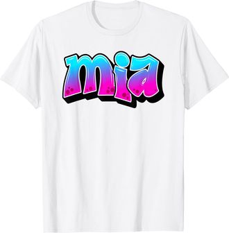 BDAZ Mia Graffiti Personalisierter Name Blau Rosa Frauen M&auml;dchen T-Shirt