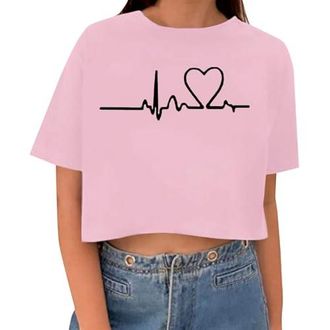 Generic Demi-chemises d&eacute;t&eacute; tendance pour femmes - Haut court 2025 - T-shirt court ample - Mignon - D&eacute;contract&eacute; - Coupe ample - Pour sortir - T-shirt western &agrave;