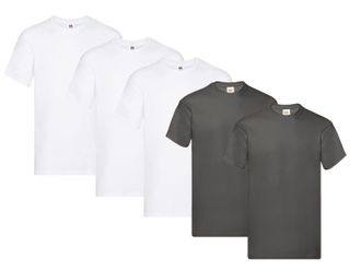 Fruit Of The Loom Herren T-Shirt Original T M L XL XXL 3XL 4XL 5XL auch Farbsets, 3Weiss 2Graphit, XL (5er Pack) + 1HL-Kauf Notizblock