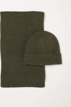 Barbour Geschenkset mit Beanie-M&uuml;tze und Schal aus Wollmischung mit appliziertem Logo