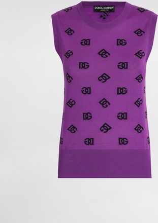 Dolce & Gabbana Tanktop Aus Wolle Und Seide Mit Logo - Frau Strickwaren Mehrfarbig 52