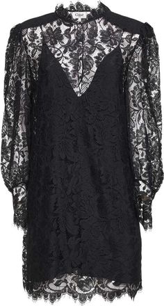 Chlo&eacute; Femme, Robes, Noir, Taille: 38 FR Mini-robe &agrave; manches longues en dentelle