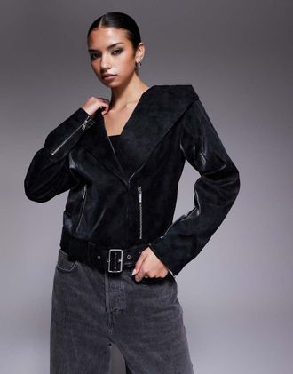 I.AM.GIA Andromeda - Blouson style motard oversize en imitation cuir à capuche - Noir ultra brillant