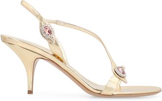 Ferragamo Womens Laminated Calfskin Sandals Gold Calf