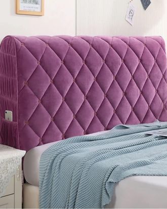 Generic Samtiger Dicker Bettkopfteil Bezug &Uuml;berzug f&uuml;r Doppelbetten, Queensize Betten und Kingsize Betten Kopfteil Bezug die Schlafzimmerdekoration Lila Gesam