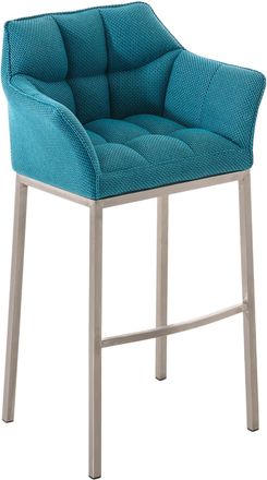 Clp Barhocker mit Lehne Damaso, Barstuhl gepolstert mit Stoffbezug, Vierfußgestell aus Metall, Tresenhocker bis 240 kg belastbar, Farbe:türkis, Gestell Fa