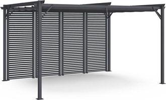 IDMarket Pergola &eacute;dition collector persienne toit r&eacute;tractable 3x4M 4 pans modulables gris anthracite
