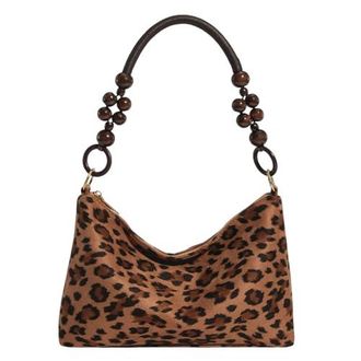 Generic Petit sac fourre-tout en daim synth&eacute;tique pour femme avec poign&eacute;es en perles pour voyage, shopping, usage quotidien, marron clair, 11.42x7.48x3.94inch