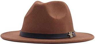 Generic 2026 Ceinture Chapeau Fedora Boucle Floppy Panama Laine Large Femmes Classique Casquettes de baseball, marron, Taille unique