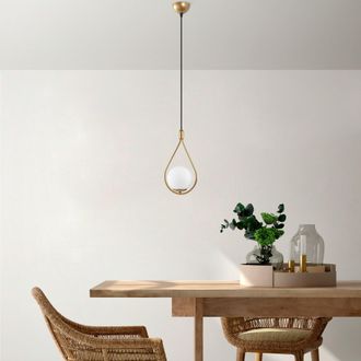 Opviq Elegant Gold Chandelier, Adjustable Height 56-136 cm, Metal Body with Glass Cap, &Oslash;15 cm, E27 Socket, 90 cm Cable, Perfect for Modern Decor, IP20