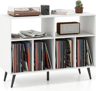 Costway Table dAppoint à 3 Niveaux avec Étagères de Rangement, Meuble pour Platine Vinyle, 5 Pieds en Métal, pour Salon, Salle de Musique, Blanc
