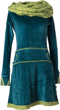 vishes Alternative Bekleidung - Samtkleid mit Kapuzenkragen t&uuml;rkis 34/36