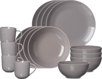 Ritzenhoff & Breker Levi Kombiservice 16-teilig, Teller Schalen und Becher für 4 Personen, Skandinavisches Design mit feinem Rillenrelief, Mix & Match Geschirr, Porzellan