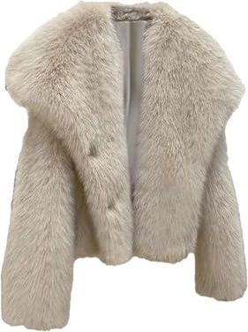 Generic Manteau dhiver en fausse fourrure pour femme - Manteau court et chaud, Kaki9-hair, M