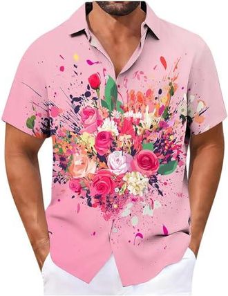 Generic Chemise hawa&iuml;enne d&eacute;contract&eacute;e et confortable pour homme - Col rabattu - L&eacute;g&egrave;re et respirante - Classique - Chemise de plage &agrave; manches courtes - Chemi