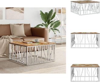 vidaXL Couchtisch Silbern Edelstahl und Altholz Massiv - Esszimmertisch - Couchtisch - Wohnzimmertisch - Holzt Tisch - Designer Couchtisch