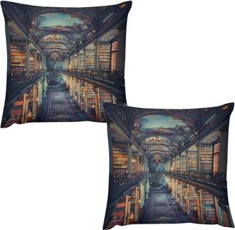 Generic Mystische Bibliothek - Retro-Gothic-B&uuml;cherregalszene Sofakissenbezug Komfort Zierkissenbezug Luxuri&ouml;se Dekokissenbezug F&uuml;r Heimdekoration Hotel B&uuml;ro 4