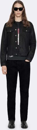 AllSaints taillierte Trucker-Jacke in schwarz gewachst