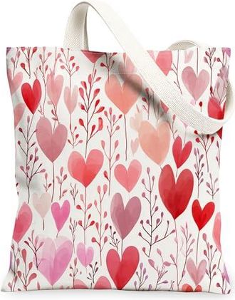 Generic Sacs fourre-tout r&eacute;utilisables en toile motif coeurs pour la Saint-Valentin, sacs d&eacute;picerie l&eacute;gers, lavables avec bandouli&egrave;re, p&ecirc;che, 13x15 Inch