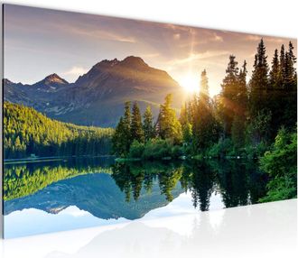 Runa Art Wandbild Natur Sonnenaufgang 1 Teilig 100 x 40 cm Modern Bild auf Vlies Leinwand See Gebirge Schlafzimmer Wohnzimmer Bunt 014412a