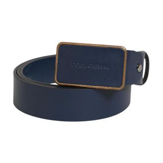 Dolce & Gabbana Homme, Accessoires, Bleu, Taille: ONE Size Ceinture Classique en Cuir avec Boucle Logo M&eacute;tal