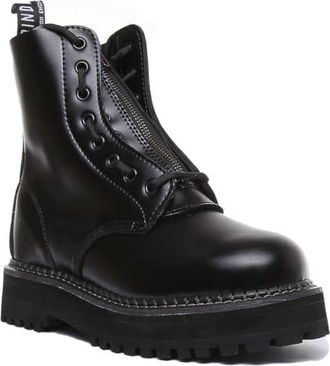 Grinders Bottes grasses noires à 8 oeillets avec fermeture éclair et dentelle pour femme, Noir, 40 EU