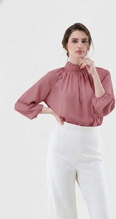 van Laack Stehkragenbluse aus Seide mit lockerem Schnitt