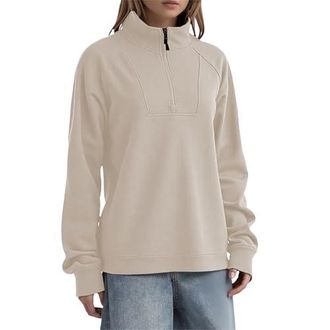 Generic Veste Femme Doux, Veste Femme Chic Et Elegant Sweat-Shirt à Demi-Zip Pour Femme Col Montant Manches Longues Style Décontracté Idéal Pour LAutomne Et L