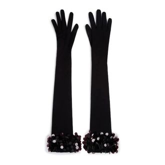 DAVID KOMA Payette bestickte lange Jersey-Handschuhe - - Accessories - Damen - Schwarzk - ONE SIZE