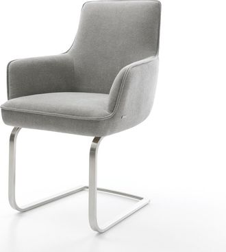 DELIFE Freischwinger Heira-Flex mit Armlehnen Strukturstoff Soft Grau Freischwinger flach Edelstahl Taschenfederkern, Esszimmerst&uuml;hle