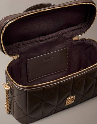 Calvin Klein Porte-cartes zipp&eacute; argent m&eacute;tallis&eacute; en delicioso-Marron