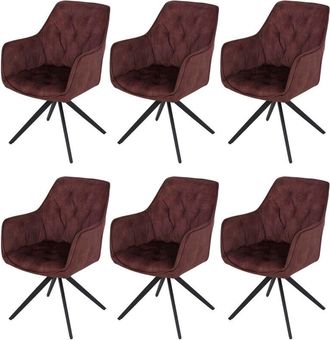 Hhg [NEUWERTIG] 6er-Set Esszimmerstuhl HHG-134, K&uuml;chenstuhl Armlehne drehbar Auto-Return Samt 440g/m&sup2; Wildleder-Optik terrakotta-braun