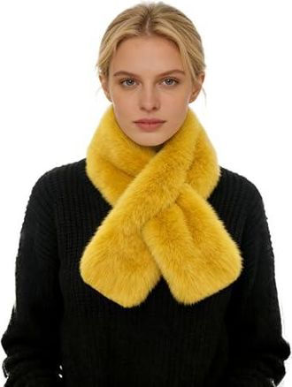 Lina & Lily &Eacute;charpe &agrave; Col en Fausse Fourrure pour Femme Hiver (Jaune Moutarde)