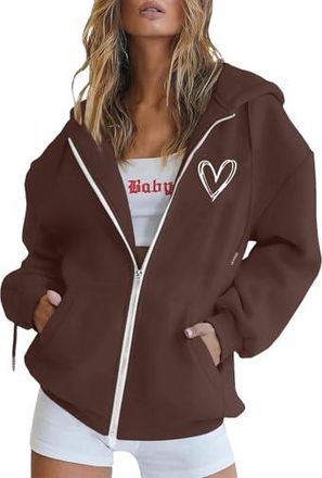 Generic Vestes &agrave; capuche &agrave; fermeture &eacute;clair pour femmes 2026 &agrave; manches longues avec cordon de serrage pour femmes, sweat-shirt overiszed d&eacute;contract&eacute;, conforta