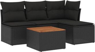 vidaXL 5-tlg. Garten-Sofagarnitur mit Kissen Schwarz Poly Rattan vidaXL