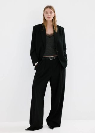 Mango Top mit Spitzenbesatz am Ausschnitt dunkelgrau meliert - Damen - S - MANGO