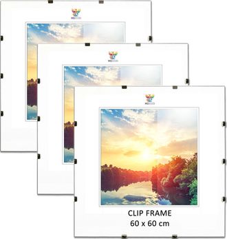 MG Design Cliprahmen Set 3 St&uuml;ck in 60 x 60 cm - Rahmenlose Bilderrahmen mit Acrylglas & HDF-R&uuml;ckwand f&uuml;r Fotos, Poster & Puzzle, vertikal & horizontal