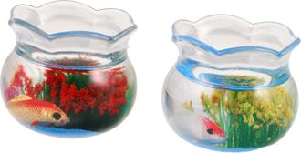 Garneck 2stücke Miniatur-Aquarium Für Puppenhäuser Mini-goldfischglas Mit Dekorationen Kleines Aquariummodell Als Schreibtischdekoration Puppenhaus-aquariumzu