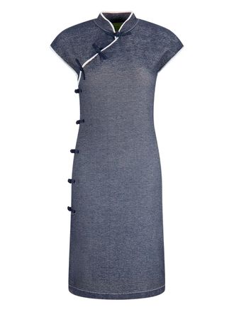 Shanghai Tang robe Qipao &agrave; coupe mi-longue - Bleu