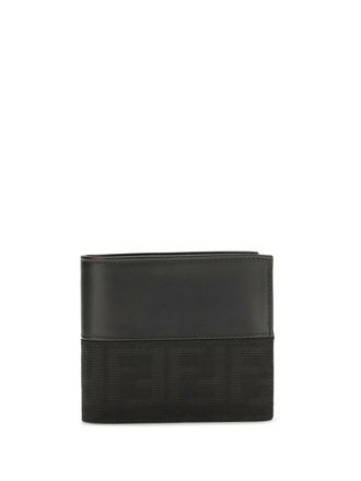 Fendi Mens Bifold Wallet Ff Jacquard Black Leather Calf Umbrellas