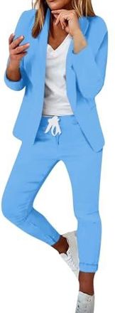 Generic Ensemble de costume d&eacute;contract&eacute; et daffaires pour femme, veste de travail habill&eacute;e, taille haute, pantalon droit, bleu, S