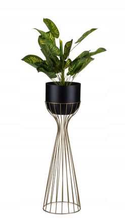 HowHomely Moderne Blumenst&auml;nder Metall 68 cm Hoch mit Schwarz Blumentopf Rund 18 cm &Oslash; auf Robuste Gold St&auml;nder - Pflanzenst&auml;nder zur Dekoration Innenr&auml;umen