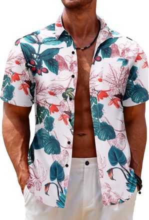 Coofandy Herren Kurzarm Hawaiihemd Sommer Hemd Outdoor Casual Button Down Knopfleiste Kurz&auml;rmelige Freizeithemden Mit Tasche PAT9 XXXL