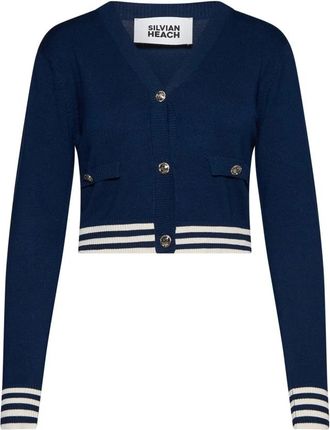 Silvian Heach Femme, Pulls, Bleu, Taille: 40 FR Gilet Court avec D&eacute;tails D&eacute;coratifs