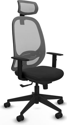 Piqueras y Crespo Schwarzer B&uuml;rostuhl mit 1D-Armen, h&ouml;henverstellbare Lendenwirbelst&uuml;tze und Kopfteil, h&ouml;henverstellbar und neigbar, Grau/Schwarz