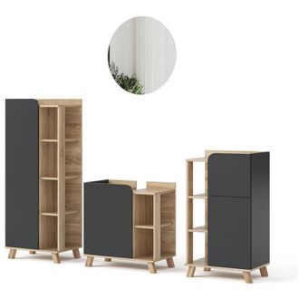 Vicco Ensemble de meubles de salle de bain Karen, Anthracite, 4 pi&egrave;ces