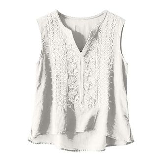 Generic D&eacute;bardeur en lin brod&eacute; sans manches avec col en V pour femme, &eacute;l&eacute;gant, confortable, l&eacute;ger, d&eacute;contract&eacute;, couleur unie, d&eacute;bardeur de travail, coupe ampl